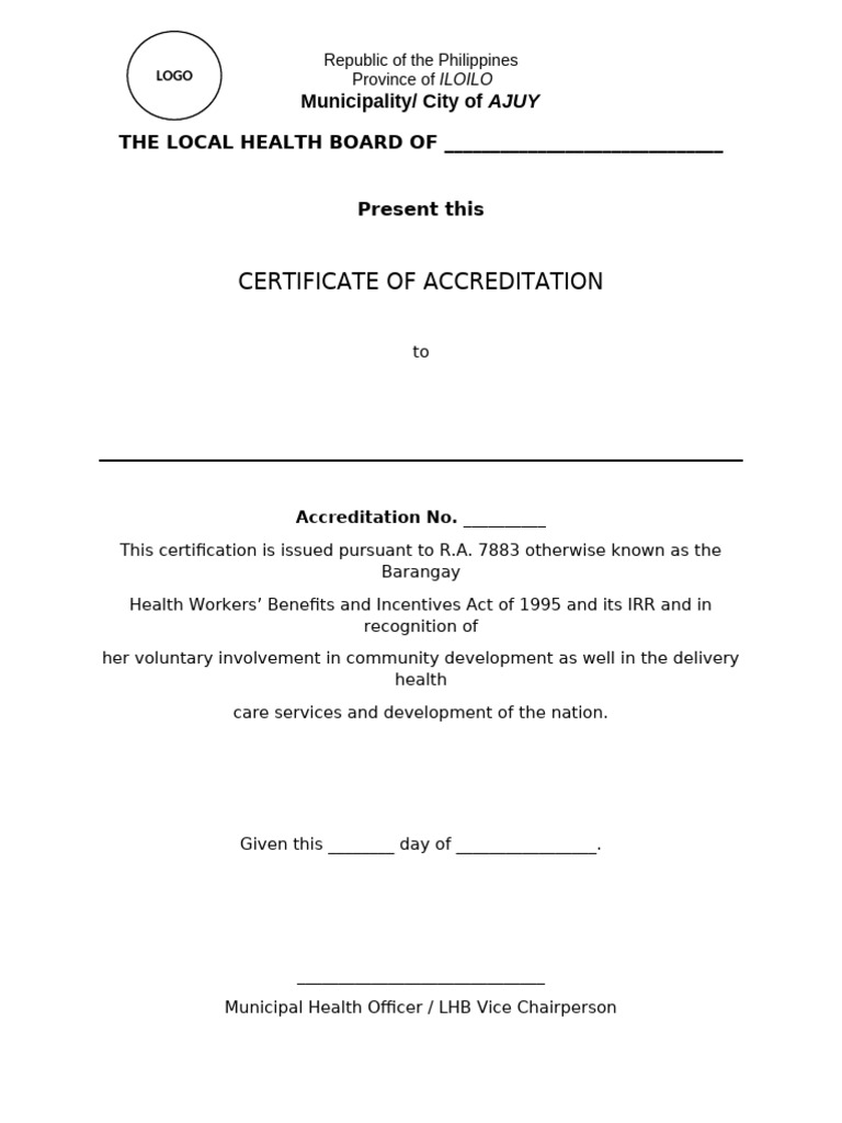 Certificate of Accreditation for Health Workers | PDF