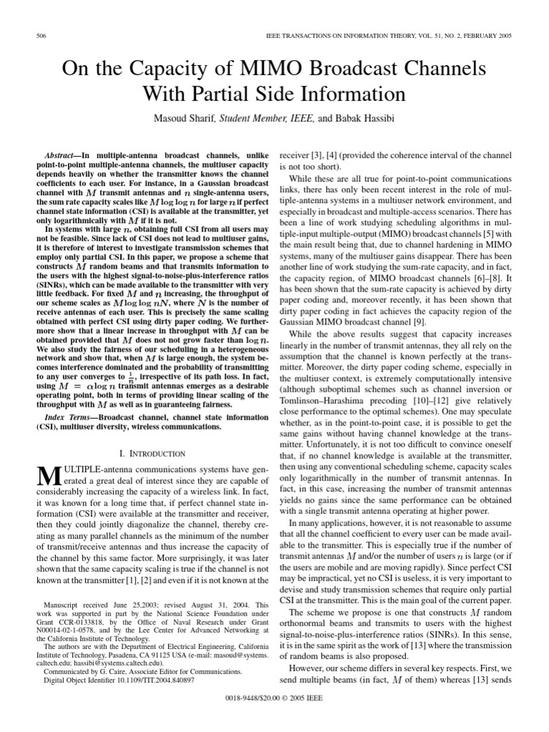 (2005 - J - 2) On the capacity of MIMO broadcast channels with partial side information | PDF ...