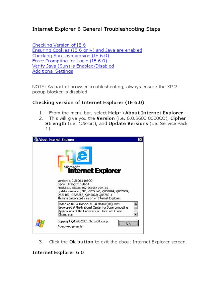 Internet Explorer 6 General Troubleshooting Steps | PDF | Internet ...