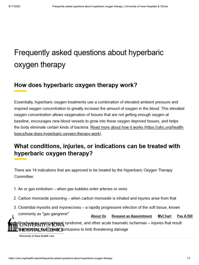 Hyperbaric Oxygen Therapy FAQs | PDF | Clinical Medicine | Medical Specialties