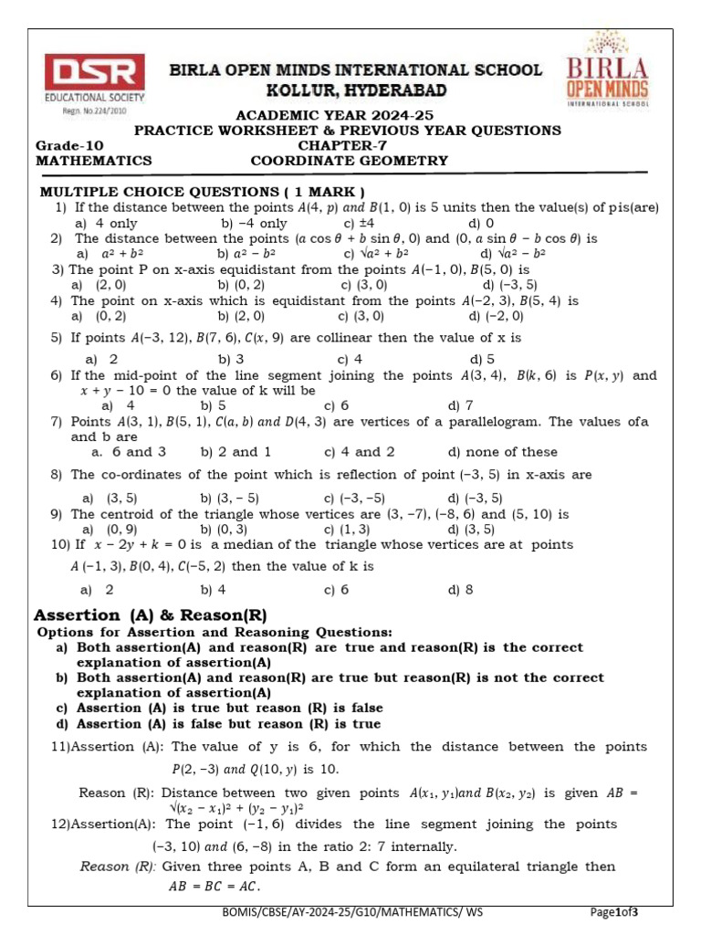 Class 10 Coordinate Geometry Worksheet | PDF | Triangle | Circle
