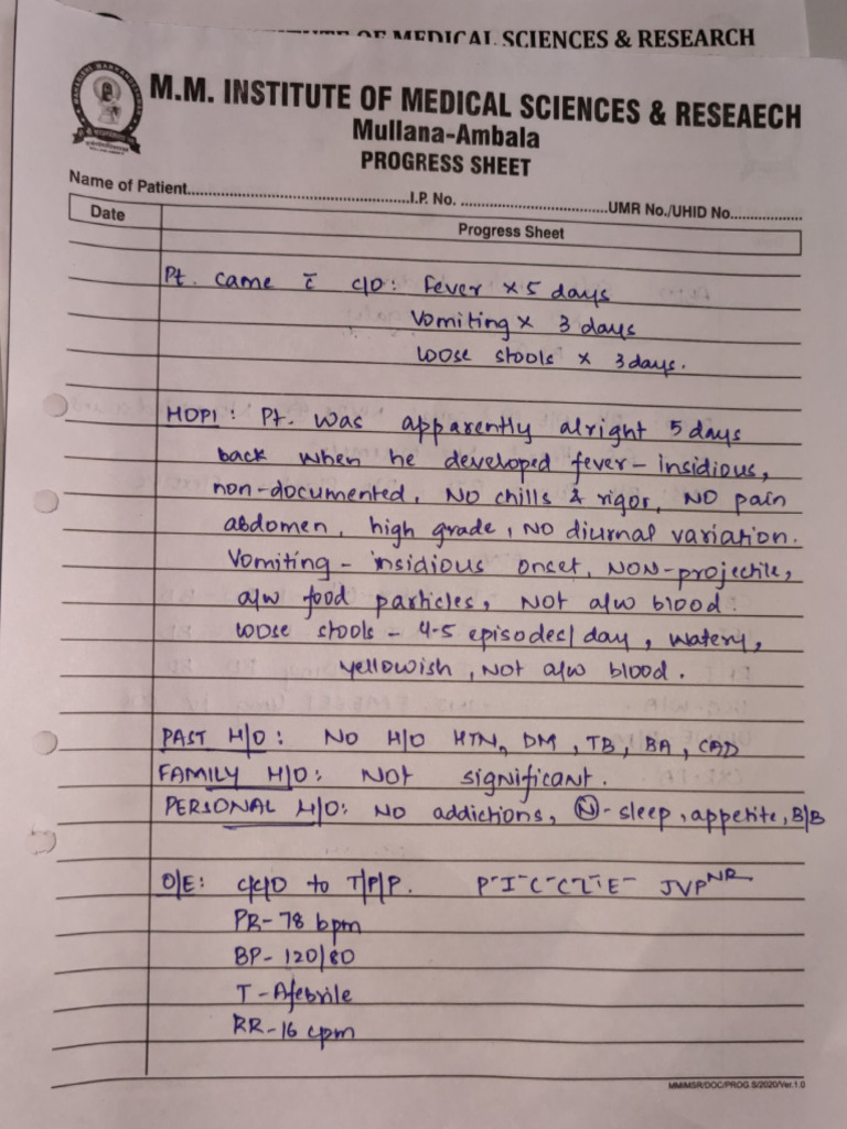 Patient Progress Sheet for Gastroenteritis | PDF