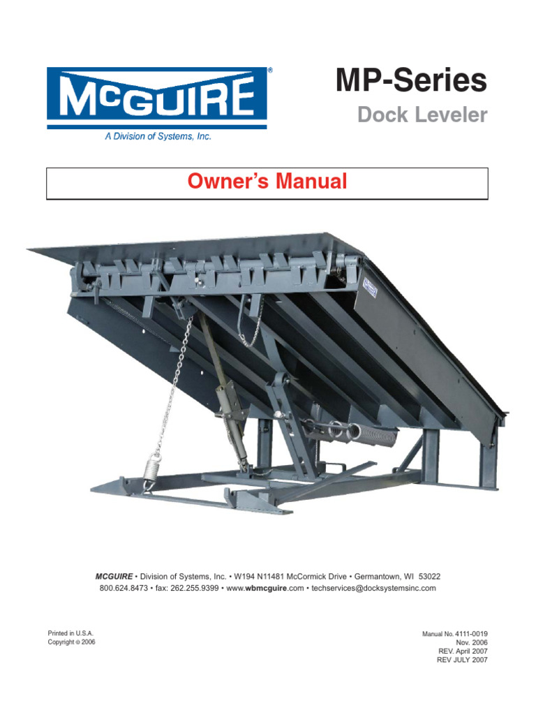 McGuire MP Series Mechanical Dockleveler O&M 4111-0019B | PDF | Truck ...