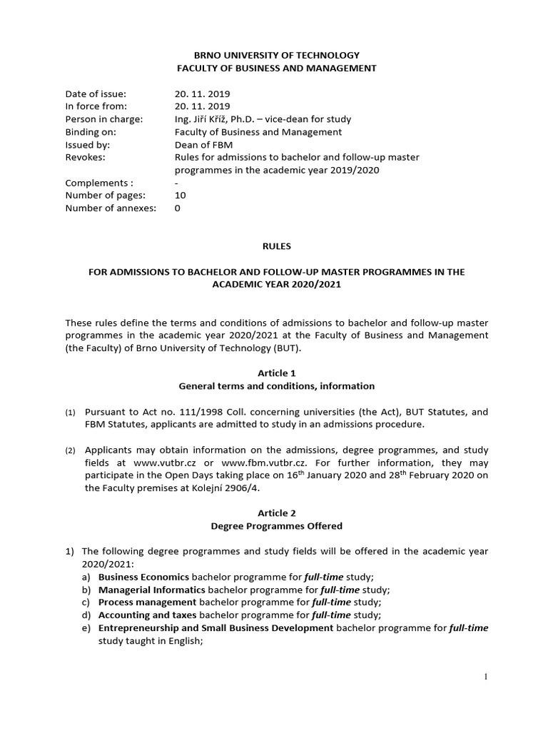 Admissions Rules 2020 21 | PDF | University And College Admission ...