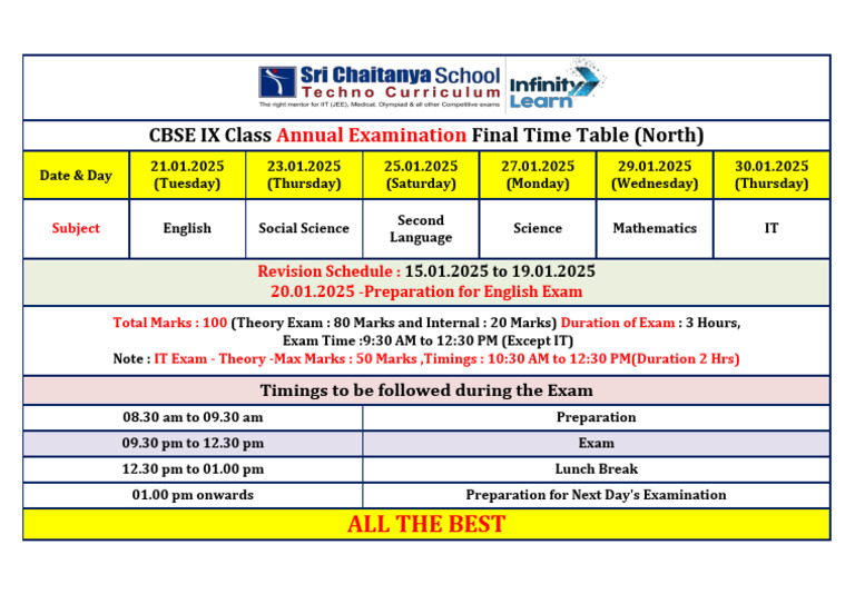 CBSE IX Class Annual Examination Time Table 2024-25 (North) | PDF