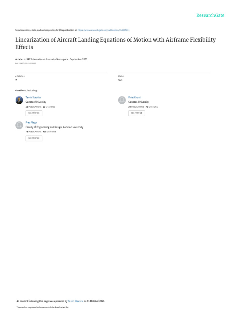 Linearization of Aircraft Landing Equations of Motion With Airframe ...