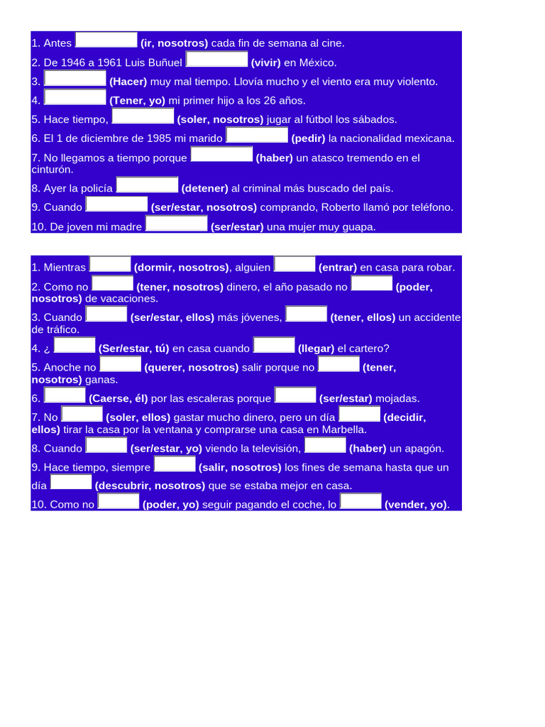 ejercicios de Indefinido e imperfecto_ejercicios | PDF
