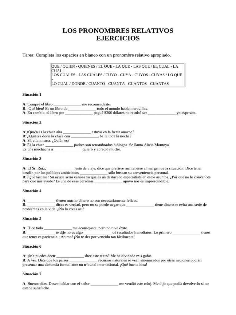 Ejercicios-pronombres-relativos | PDF