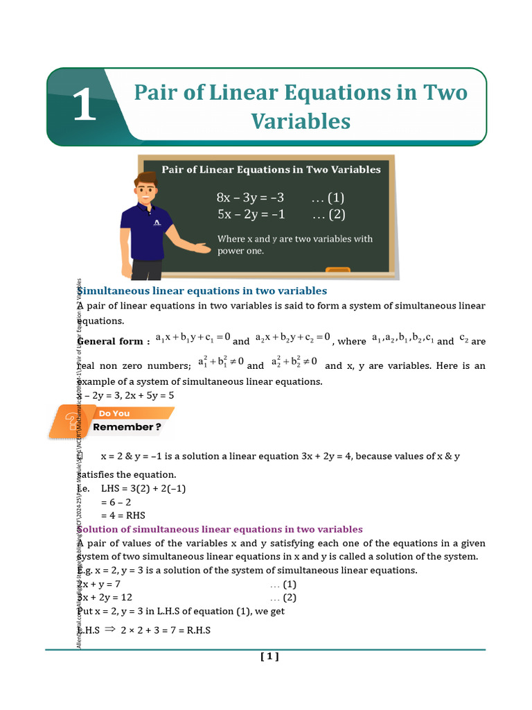 pair+of+linear+equations+in+two+variables | PDF | Equations | System Of ...