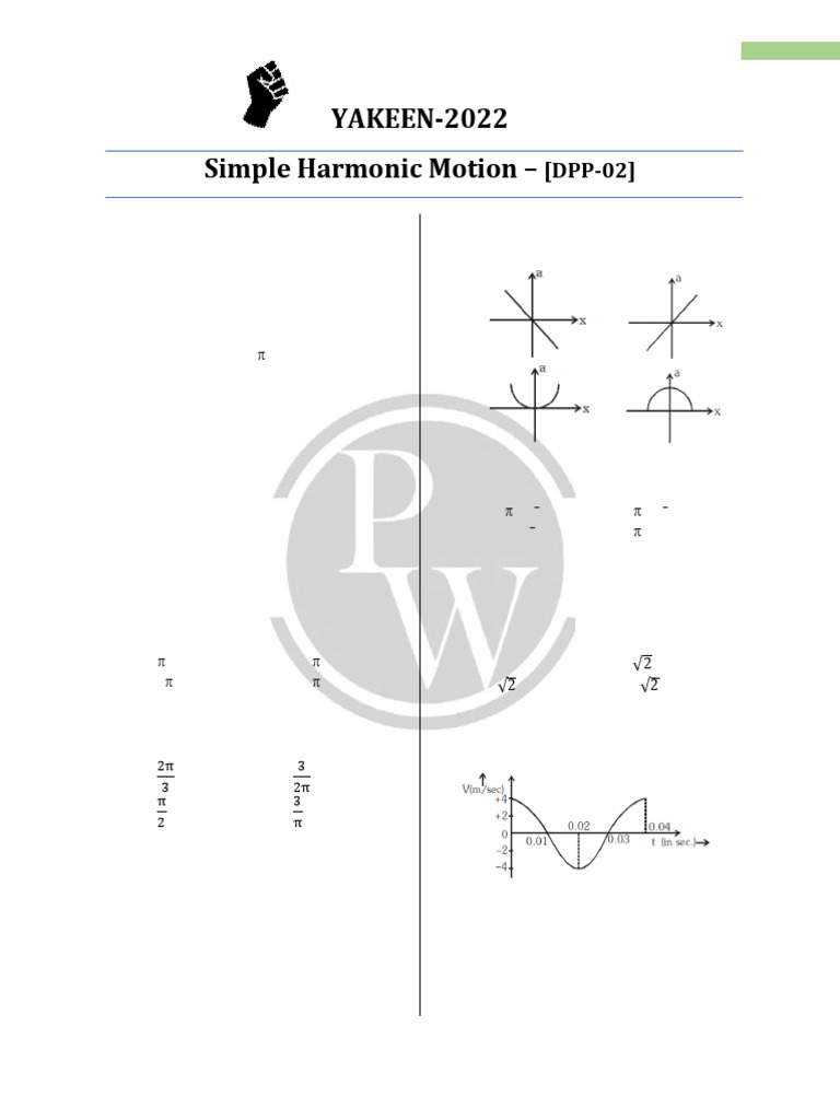 Simple Harmonic Motion - DPP 02 - SHM - DPP - 02 - Yakeen 2022 | PDF | Oscillation | Mechanics