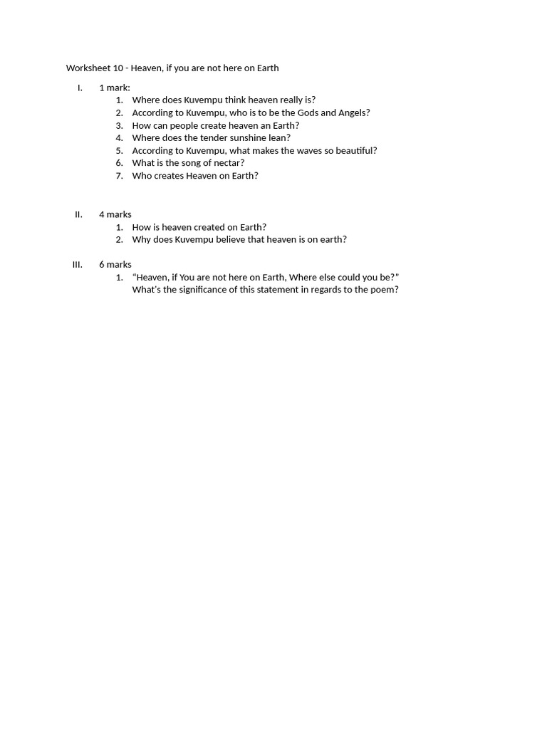 Worksheet 10 Heaven | PDF