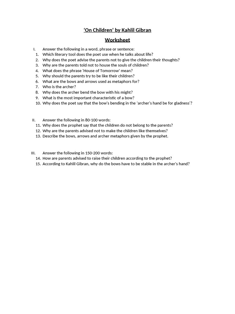 Worksheet 2 on Children | PDF