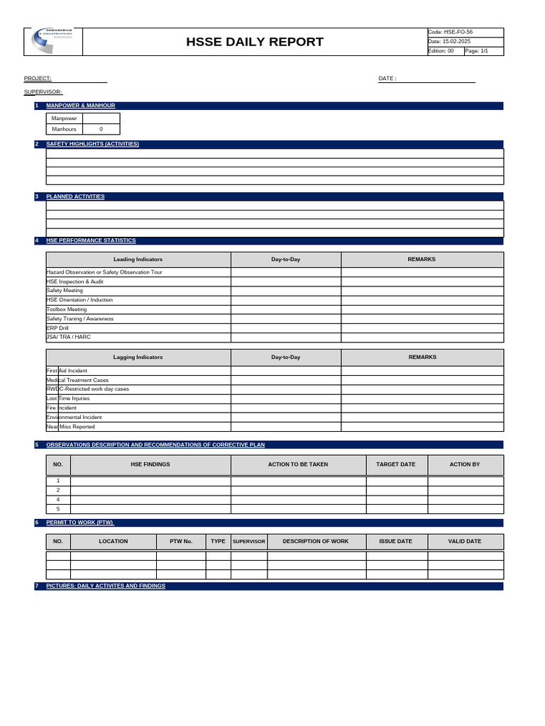Hse Fo 56 Hsse Daily Report | PDF