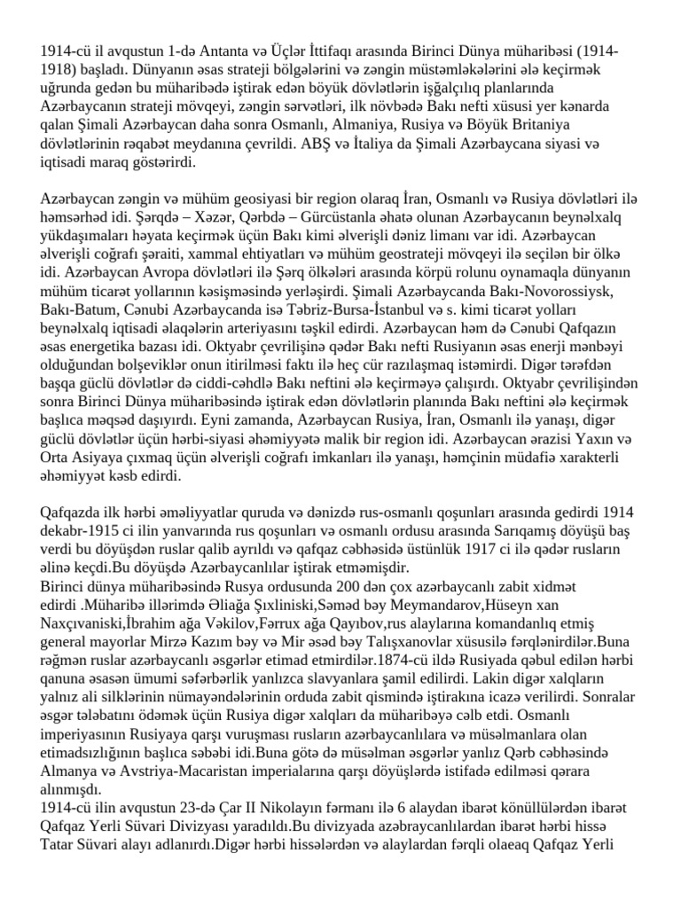 1.dnya Müharibesinde Azerbaycan | PDF