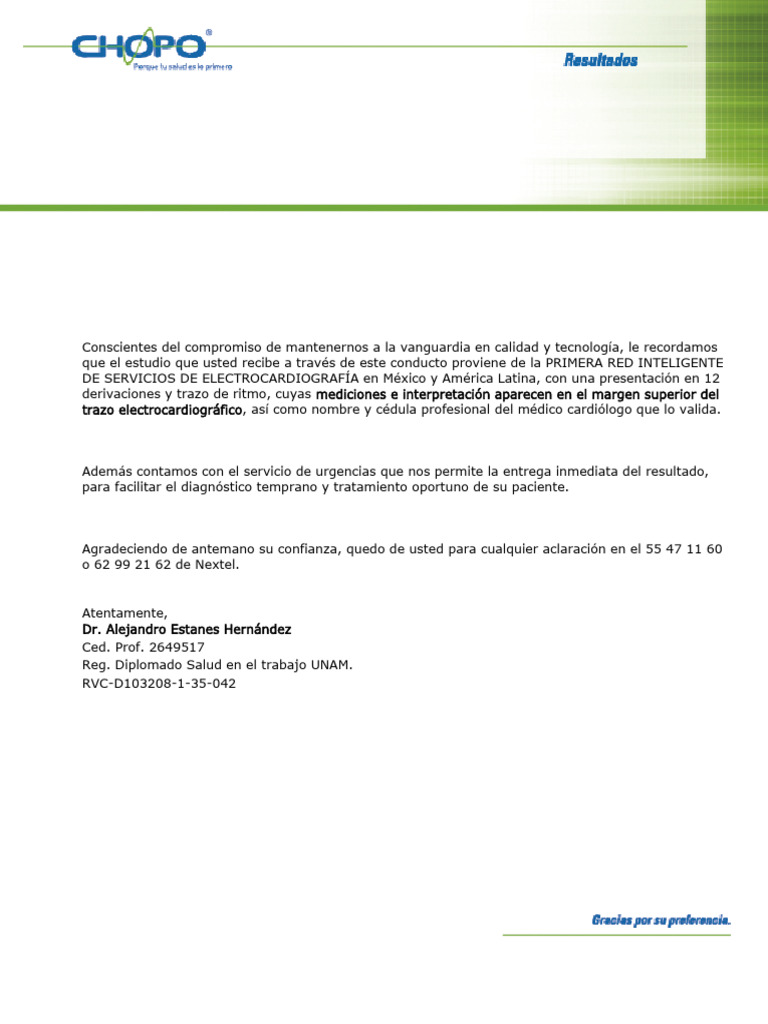 Informe de Electrocardiograma Digital | PDF | Medicina CLINICA ...