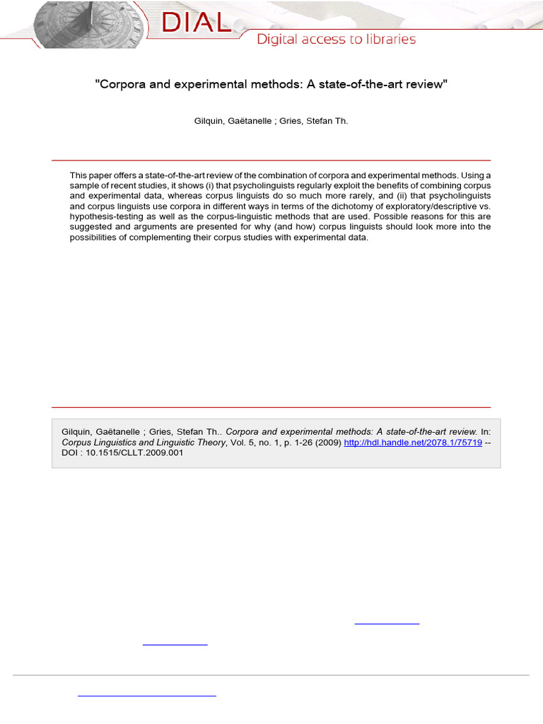 Gilquin Corpora and Experimental Methods - A State-Of-The-Art Review ...