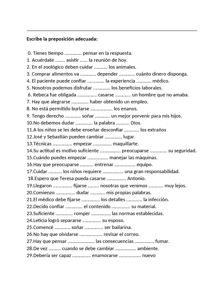 ELIGE LA PREPOSICIÓN ADECUADA_ejerciicios de VERBOS CON PREPOSICION | PDF