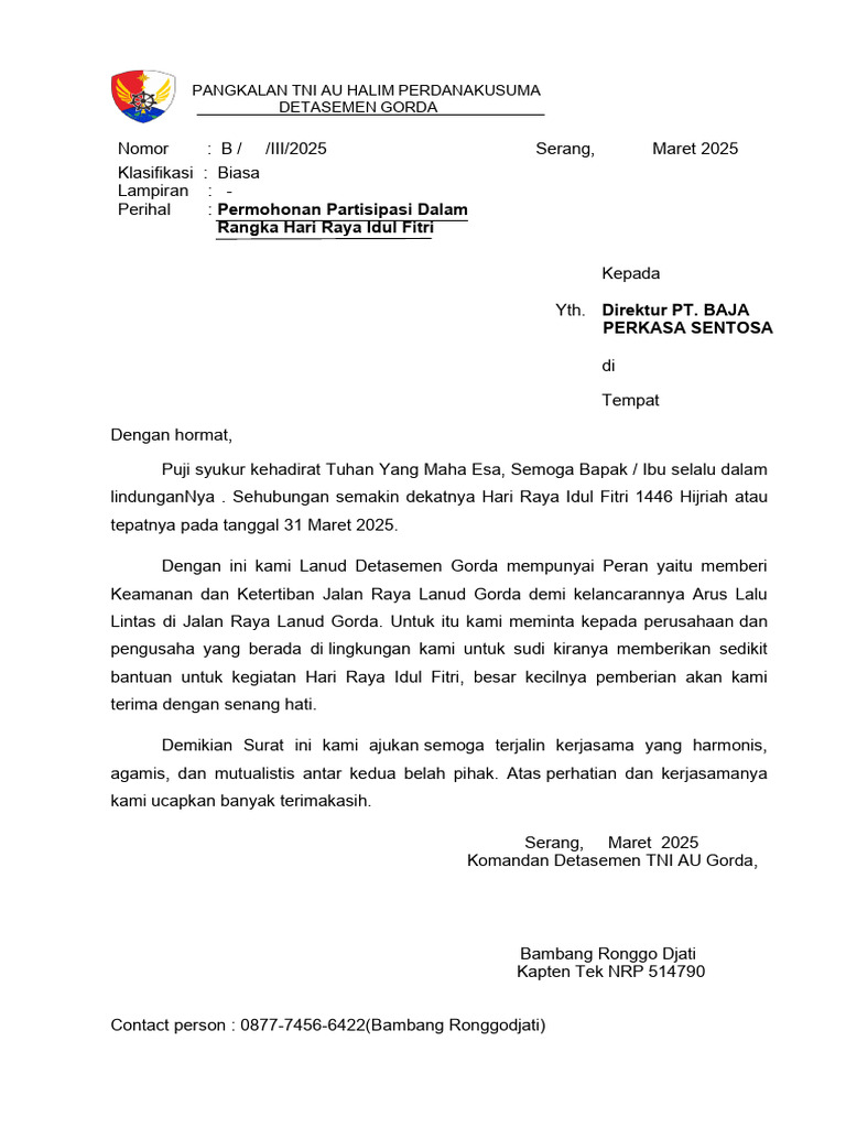 Surat Permohonan THR 2025 | PDF