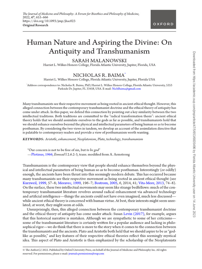 Human Nature and Aspiring The Divine: On Antiquity and Transhumanism | PDF | Transhumanism ...