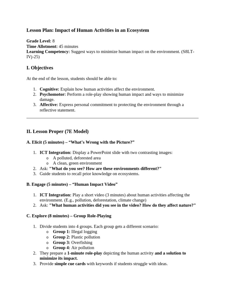Human Impact on Ecosystems Lesson Plan | PDF | Waste | Educational ...