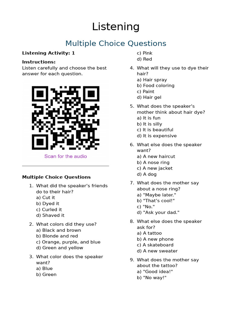 Listening Activities and Questions | PDF