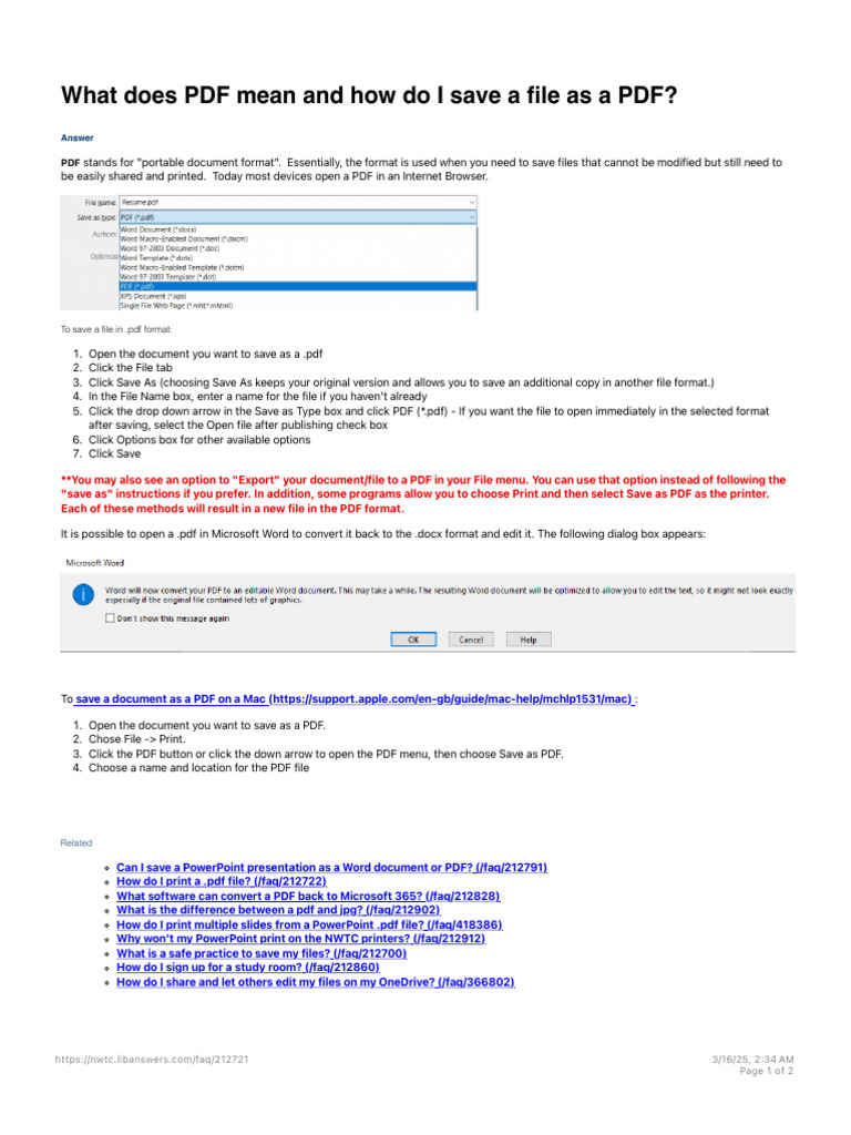 What Does PDF Mean and How Do I Save A File As A PDF? - Ask NWTC | PDF ...