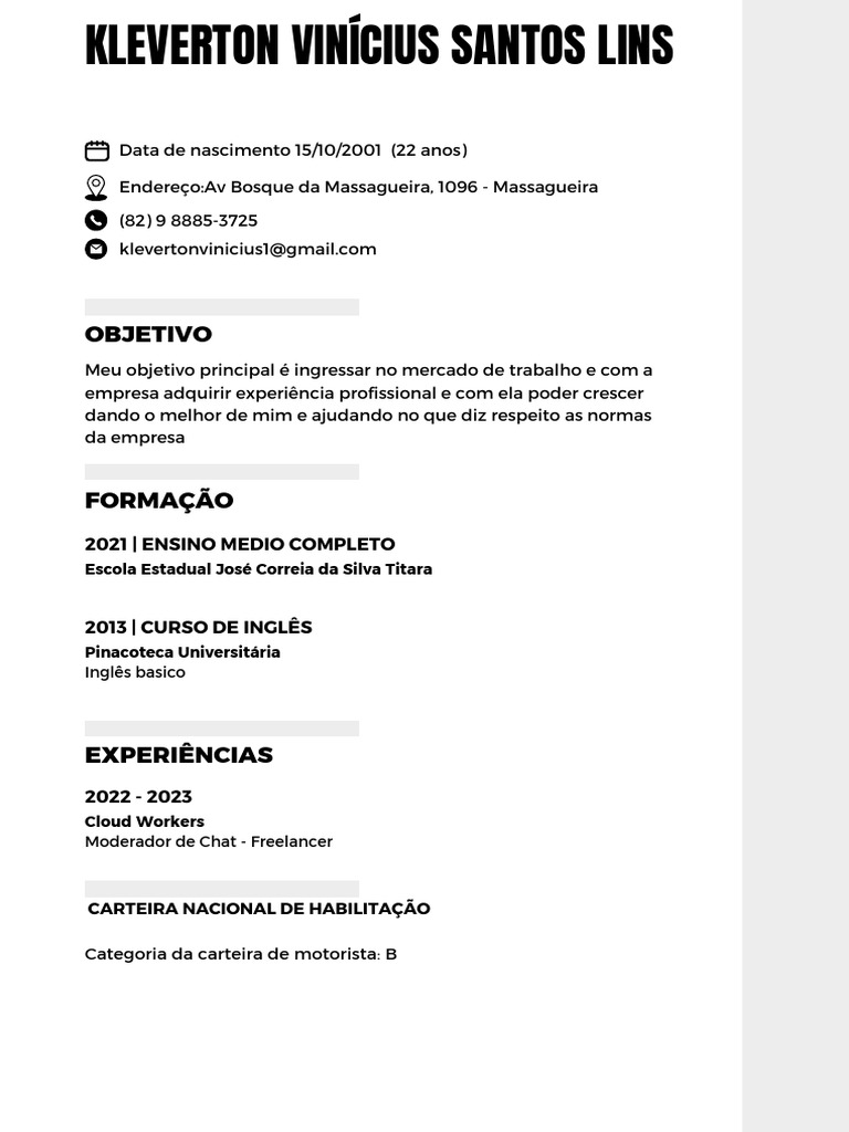 Curriculo Kleverton Vinicius Santos Lins | PDF