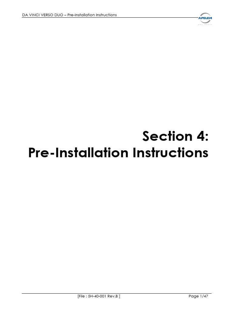 4 - DA VINCI VERSO DUO Sec 4 Pre-Installation Instructions | PDF | Electromagnetic Interference ...