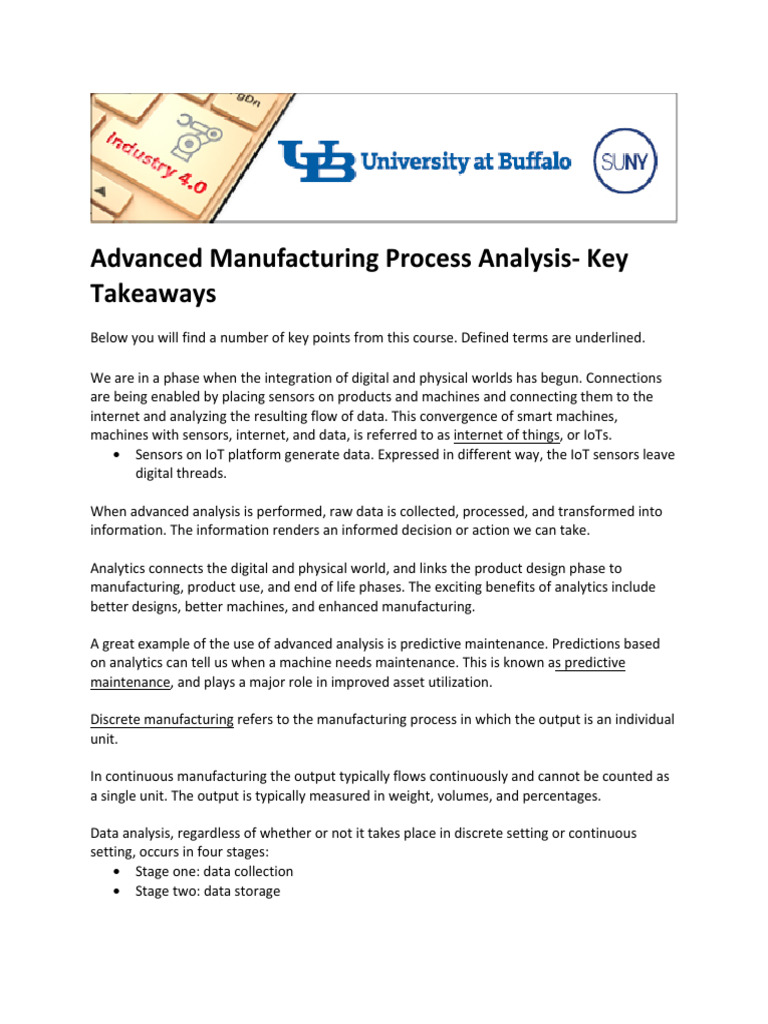 Advanced Manufacturing Process Analysis (Course 4) - Key Takeaways ...