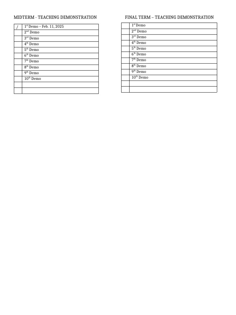 Teaching Demonstration Schedule 2025 | PDF