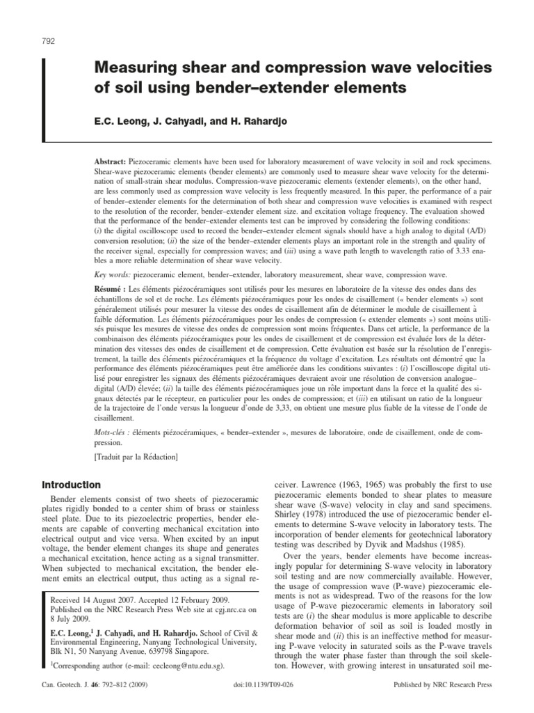 Measuring Shear and Compression Velocities of Soils Using Bender ...