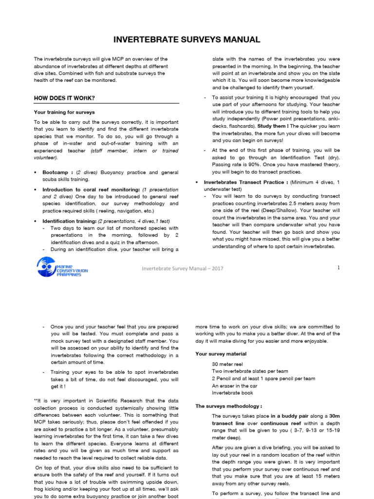 MCP Invertebrate Survey Manual | PDF | Scuba Diving | Underwater Diving