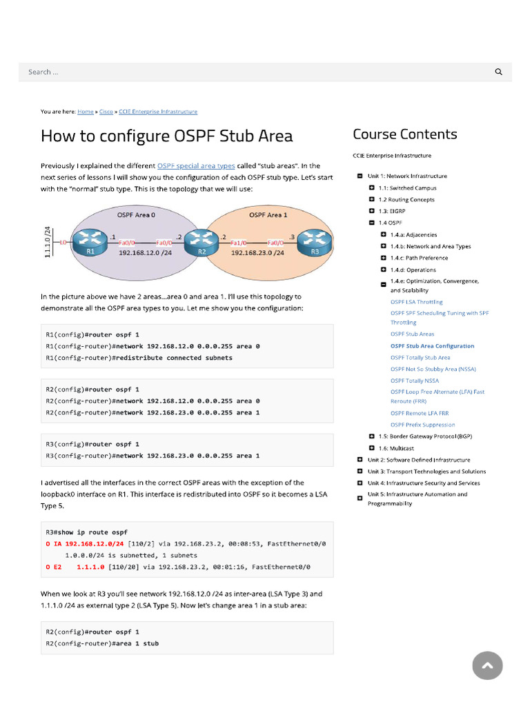 How To Configure OSPF Stub Area | PDF