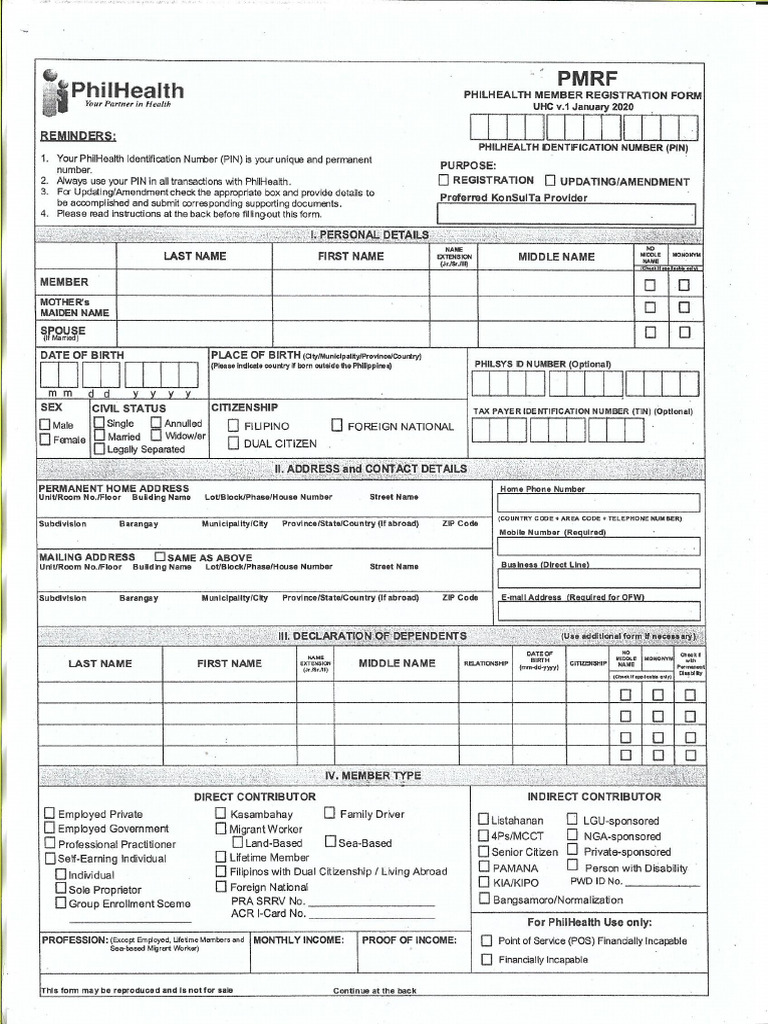 Pmrf-Philhealth Form (2020) | PDF