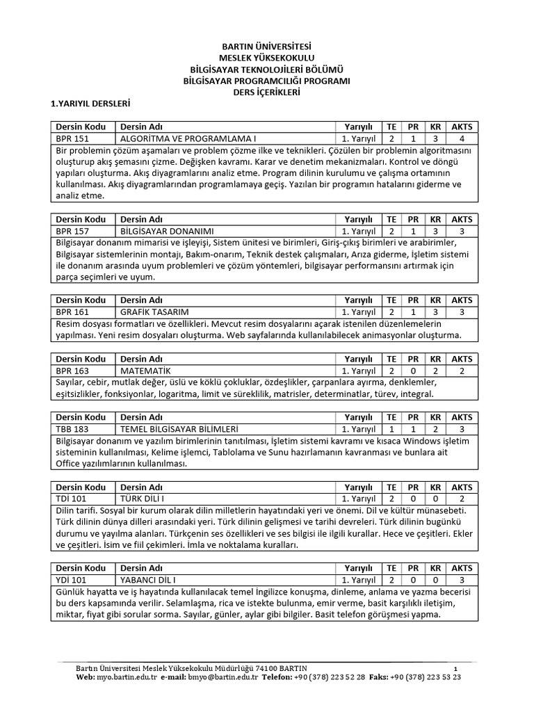 2020 Bilgisayar Programciligi Ders Icerikleri | PDF