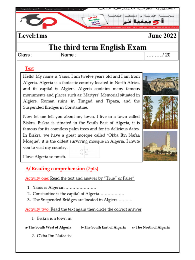 Dzexams 1am Anglais 543857 | PDF | Algeria | Algiers