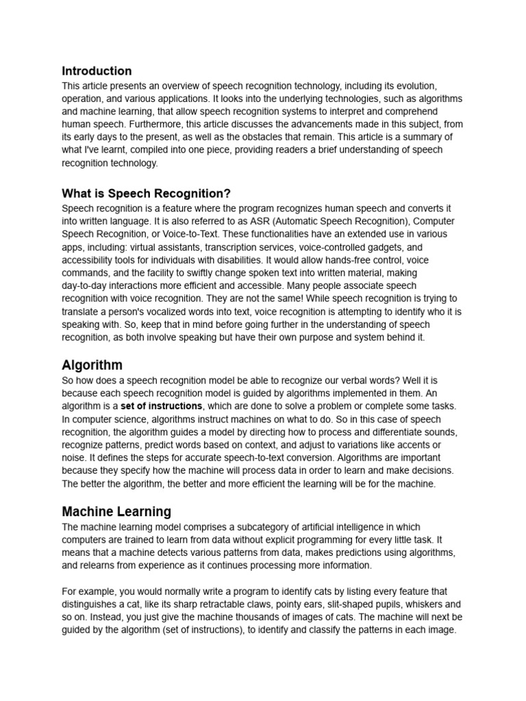 Overview of Speech Recognition Technology | PDF | Speech Recognition | Machine Learning