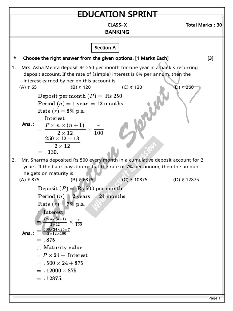 BANKING Mock Test - Solution | PDF | Financial Services | Economies