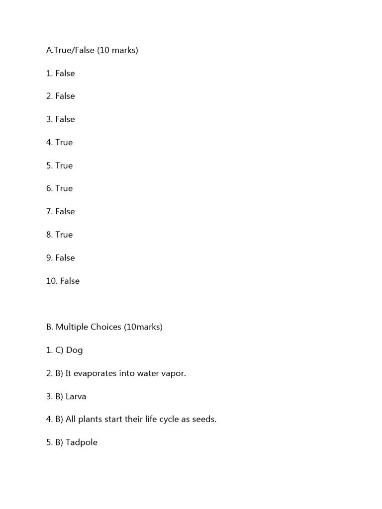 Science Exam Answers for Kids | PDF