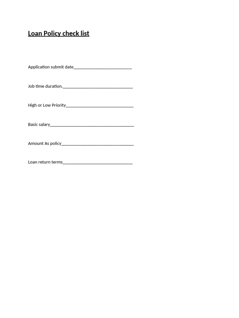 Loan Policy Check List | PDF