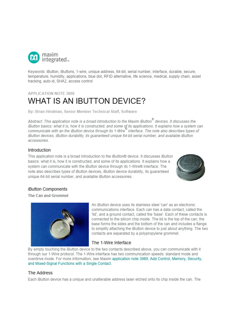 What Is An Ibutton Device | PDF | Information And Communications ...