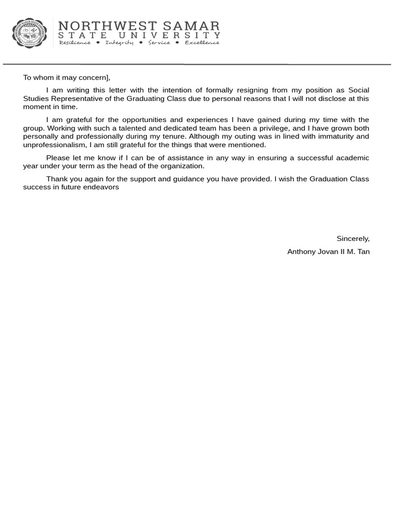 Resignation Letter Draft | PDF