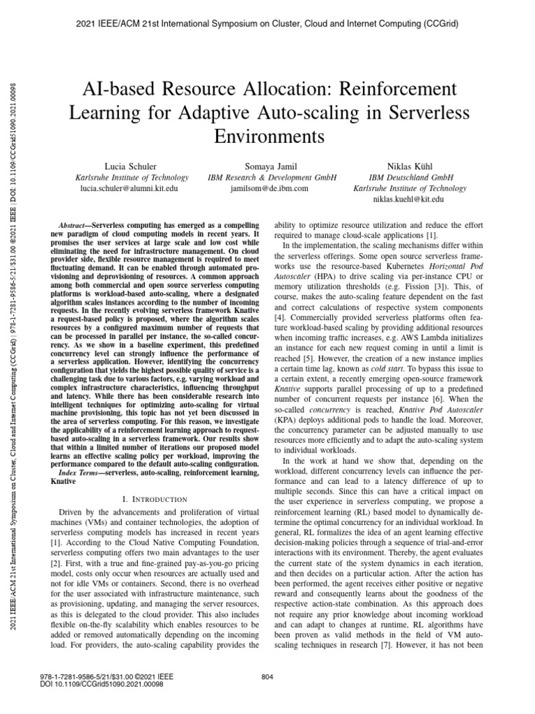 AI-based Resource Allocation Reinforcement Learning For Adaptive Auto-Scaling in Serverless ...