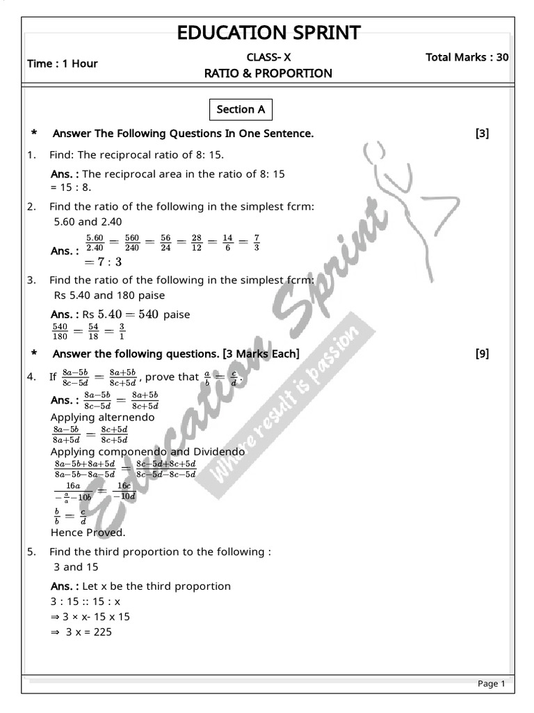 RATIO & PROPORTION Mock Test - Solution | PDF | Mathematics | Arithmetic