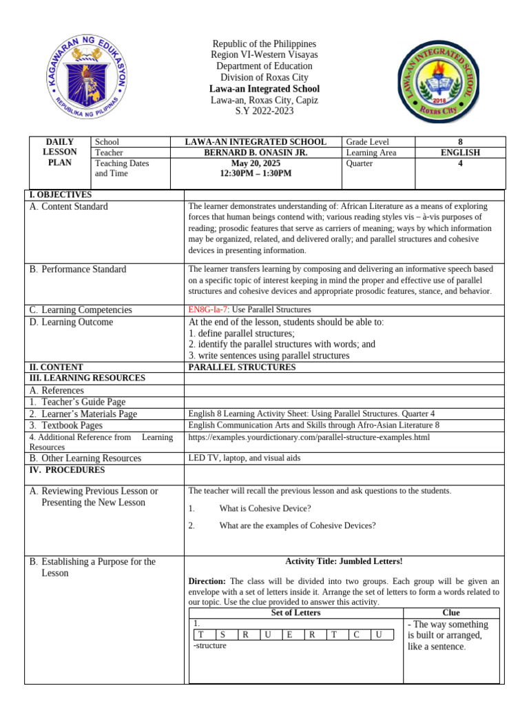 Final-Demo DLL Parallel-Structure | PDF | Verb | Adverb