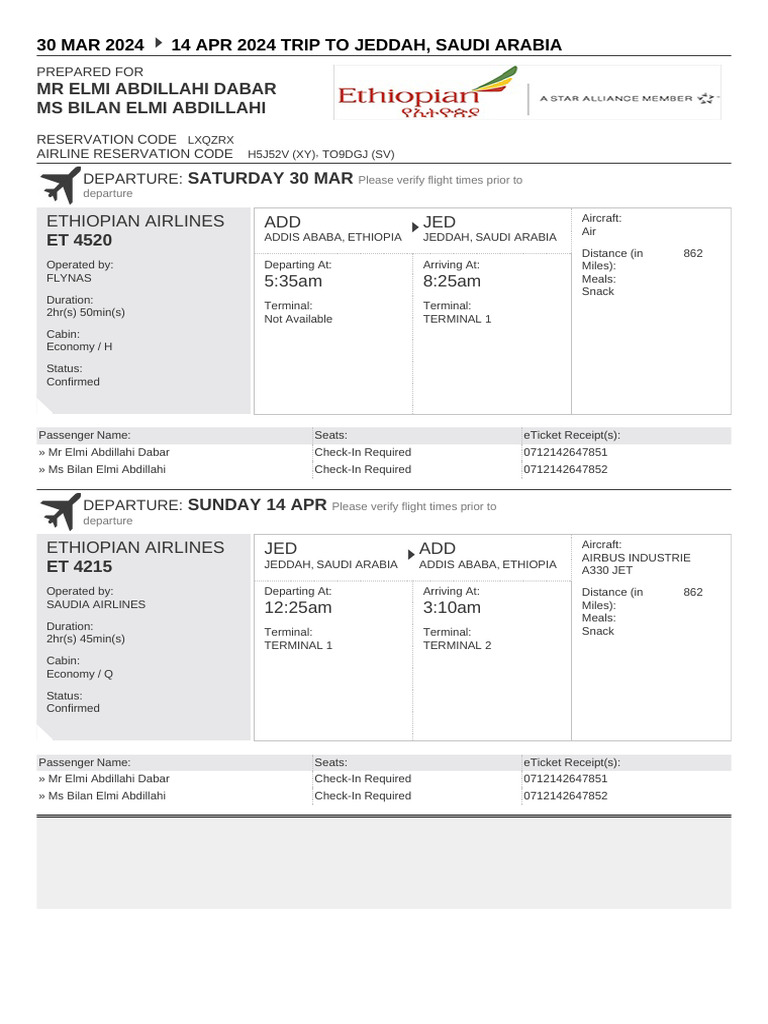Travel Reservation March 30 For MR Elmi Abdillahi Dabar-3 | PDF ...