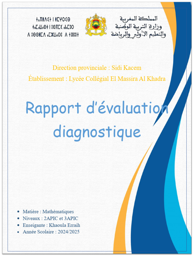 Rapport d'évaluation diagnostique maths | PDF | Algèbre | Géométrie