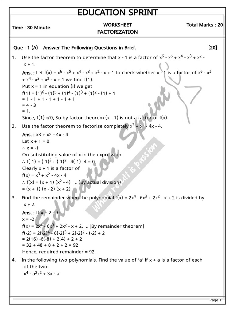 FACTORIZATION Worksheet - Solution | PDF | Factorization | Mathematics Of Computing