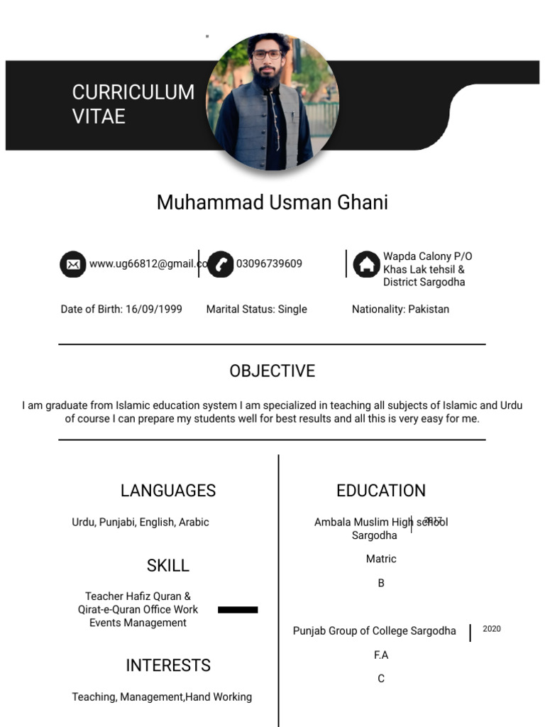 Curriculum Vitae: Muhammad Usman Ghani | PDF