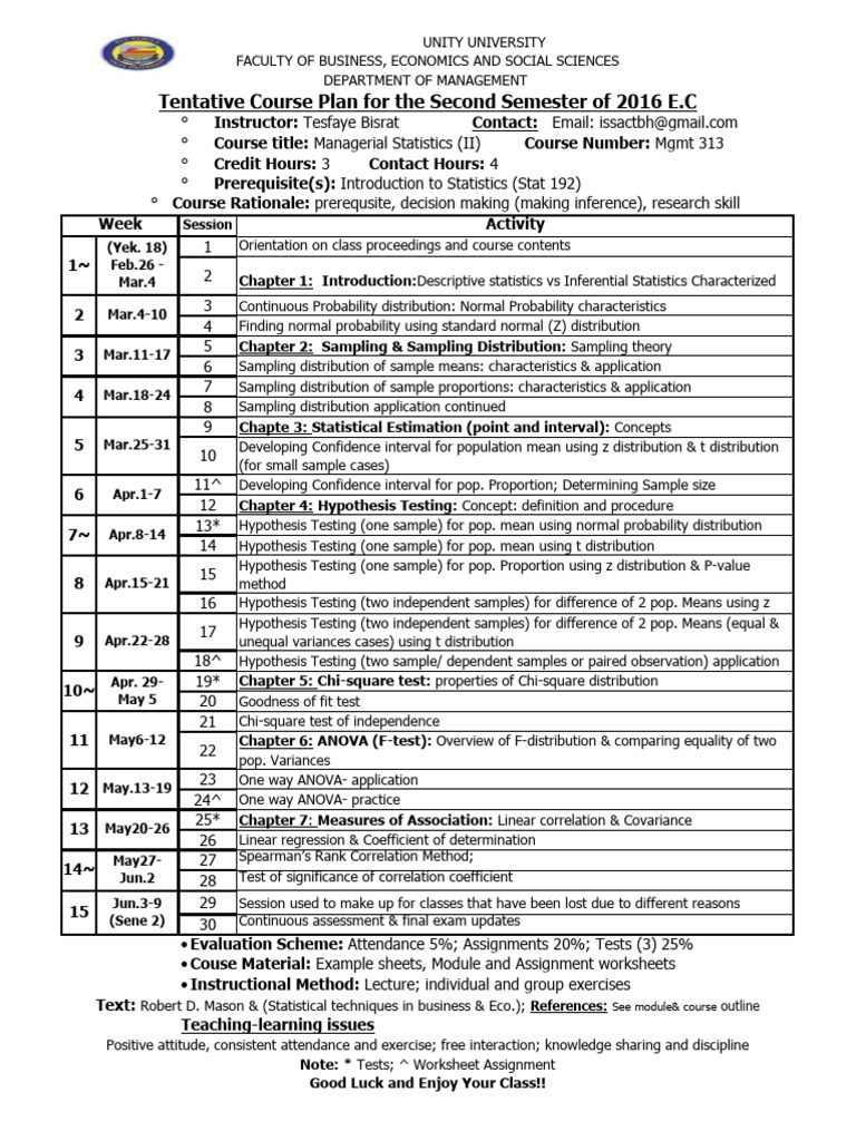 2016 II Course Plan-M.Stat | PDF | Statistics | Analysis Of Variance